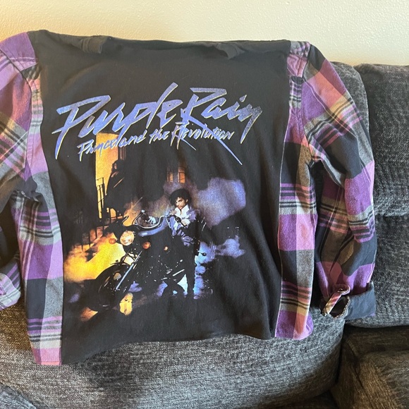 Tops | Prince Purple Rain Teeflannel Crop Top Size Ml | Poshmark